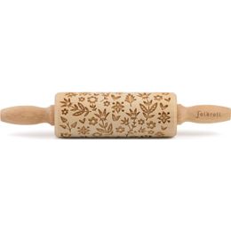 Folkroll Teigroller 3D-Motiv-Teigrolle Buchenholz, Flower, beige|braun