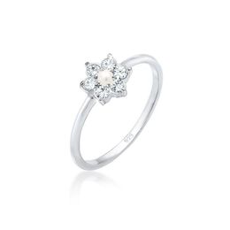 Elli Premium Verlobungsring Blume Floral Synthetische Perle 925 Silber, silberfarben