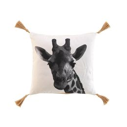 Macosa Home Dekokissen Giraffe weiß schwarz Baumwolle 40x40 cm inklusive Füllung Quasten