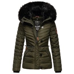 Navahoo Damen Winterjacke Warm gef&uuml;tterte Steppjacke mit Kunstfell-Kapuze Wisteriaa