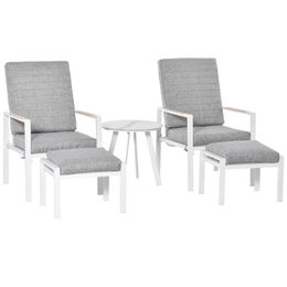 Outsunny Gartenmöbelset 5-Teilig, Liegestuhl mit Tisch, rutschfest Grau/Weiß 61 x 82 x 90 cm (BxTxH)