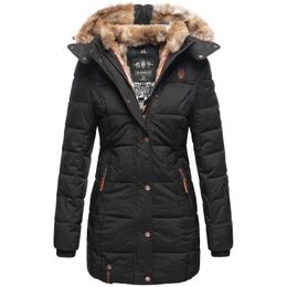 Marikoo Damen stylischer Wintermantel Steppmantel mit Kunstpelz-Kapuze Lieblings Jacke