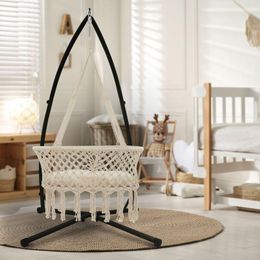 ML-Design Baby Wiege mit Gestell, Beige, aus Baumwolle, Hängewiege zum Aufhängen mit Liegekissen, höhenverstellbar, Deckenhalterung, Hängematte Hängekorb