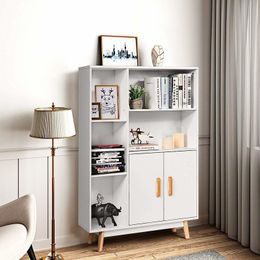 Seitenschrank mit Doppeltüren & 3 Einlegeboeden & 4 Beinen, Freistehendes Holzregal, Bücherregal für Studierzimmer, Wohnzimmer, Badezimmer, Kommode