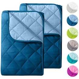 wometo - 2 Stück Microfaser Sommer Steppbett im Wende-Design 155x220 – OekoTex blau kochfest 95° Leichtsteppbett für Camping und heiße Tage i ohne