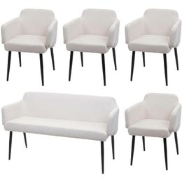 HHG - neuwertig] Esszimmer-Set 073, 4er-Set Stuhl+Sitzbank Esszimmergruppe Sitzgruppe Esszimmergarnitur, Stoff/Textil creme-weiß - white