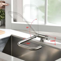 CECIPA - Hochdruck Küchenarmatur Klappbar Wasserhahn für Küche Umklappbar Chrom Spültischarmatur 360 ° Drehbar Regulierbares Heißes und kaltes Wasser