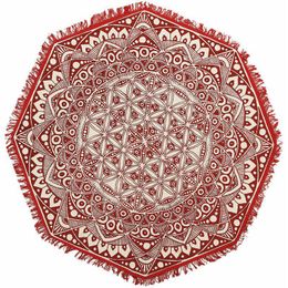 Beliani - Teppich Rot Weiß Baumwolle 120 x 120 cm Kurzflor Orientalisches Design Handgewebt Rund - Weiß