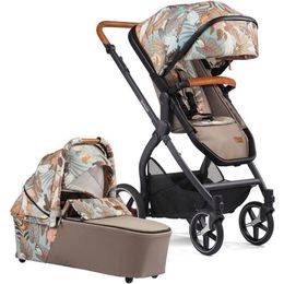 Gesslein Kombi-Kinderwagen FX4 Soft+ mit Aufsatz Life, schwarz/cognac, sand, mit Babywanne C3 und Babyschalenadapter, beige