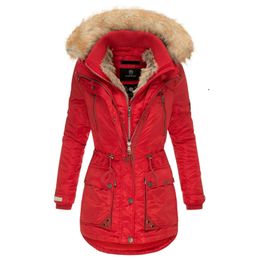 Marikoo Damen Designer Wintermantel Winter Parka mit Kunstpelz-Kapuze Grinsekatze