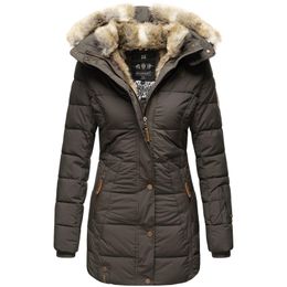 Marikoo Damen stylischer Wintermantel Steppmantel mit Kunstpelz-Kapuze Lieblings Jacke