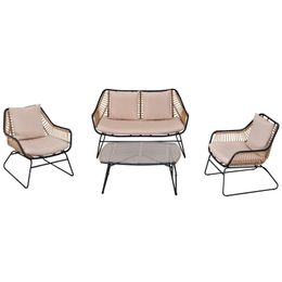 Outsunny Polyrattan Sitzgruppe mit Beistelltisch und Sitzpolstern, 4-teilig Khaki, Beige