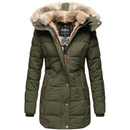 Marikoo Damen stylischer Wintermantel Steppmantel mit Kunstpelz-Kapuze Lieblings Jacke