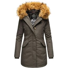 Marikoo Damen edler Wintermantel Parka mit Kunstfellkapuze Karmaa Princess