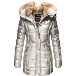 Marikoo Damen stylischer Wintermantel Steppmantel mit Kunstpelz-Kapuze Lieblings Jacke