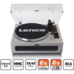 Lenco LS-440 Plattenspieler (Riemenantrieb, Bluetooth, mit 4 eingebauten Lautsprechern), grau