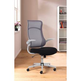 Inosign Bürostuhl Toico, Design-Schreibtischstuhl, ergonomische Rückenlehne, Lendenwirbelstütze & klappbaren Armlehnen, grau|schwarz