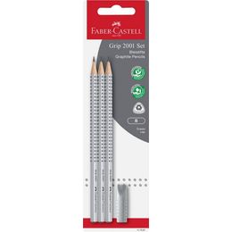 Faber-Castell Bleistift Bleistift GRIP 2001 Härtegrad B 3er Packung mit einem Radierer