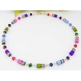 traumschmuck Collier 601a Halskette Collier Walzen multicolor bunt Strass (Geschenk