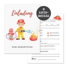 Things of Happiness Einladungskarten 10 Kindergeburtstag Einladungen inkl. Umschläge Tiere Feuerwehr