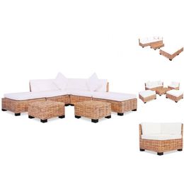 vidaXL Garten-Essgruppe Sofagarnitur 18-tlg Natürliches Rattan Sitzgruppe Set Couch-Garnitur L