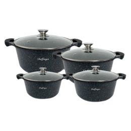 Cheffinger Kochtopf 8 tlg Kochtopf Set Topf Induktion Alu Guss marmor 20-24-28-32cm