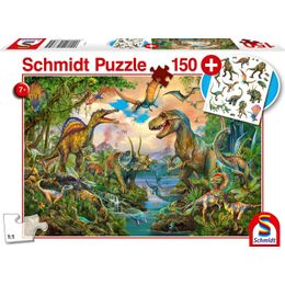 Schmidt Spiele Puzzle Wilde Dinos, 150 Puzzleteile, mit Add-on (Tattoos Dinosaurier); Made in Europe, bunt
