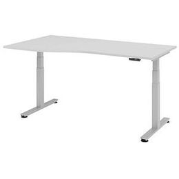 Hammerbacher VXDSM18 elektrisch höhenverstellbarer Schreibtisch lichtgrau Trapezform, T-Fuß-Gestell silber 180,0 x 100,0 cm