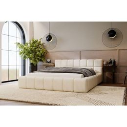 GRAINGOLD Bett 180x200 cm Alicante - Polsterbett mit Bettkasten, Samtstoff & Lattenrost - Beige - Beige