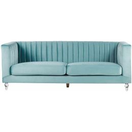 Beliani - 3-Sitzer Sofa Hellblau Samtstoff mit Steppung Hohen Armlehnen Transparenen Acryl-Füßen Dicken Sitzkissen Modern Glam Wohnzimmer Ausstattung