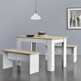 Tisch- und Bank Set Hokksund 110x70 cm mit 2 Bänken Weiß/Eiche en.casa - Weiß / Eiche