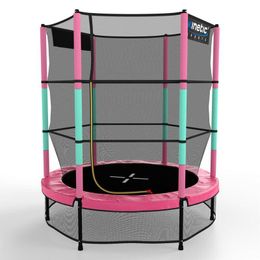 Trampolin Kinder Indoortrampolin Jumper 140 cm Randabdeckung Stangen gepolstert, Gummiseil-Federung Sicherheitsnetz - Pink - Kinetic Sports