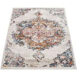 Teppich Wohnzimmer Kurzflor Vintage Moderne Orient Optik Abstrakt Beige Gelb Blau 60x100 cm - Paco Home