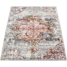 Paco Home Teppich Wohnzimmer Kurzflor Vintage Moderne Orient Optik Abstrakt Grau Gelb Blau 60x100 cm