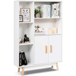 Bücherschrank, Bücherregal mit Türen und offenes Fächern, Holz, 80 x 24 x 119 cm, weiß - Costway