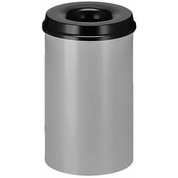 Selbstlöschender Papierkorb & Abfallsammler aus Metall 20 Liter, HxØ 42,6x26cm Alu-Grau, Kopfteil Schwarz - Schwarz