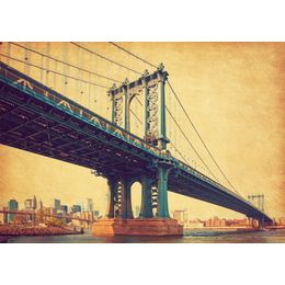papermoon Fototapete "BROOKLYN BRIDGE-RETRO NEW YORK MANHATTAN BRÜCKE VINTAGE" Tapeten Gr. B/L: 4,50 m x 2,80 m, Bahnen: 9 St., bunt Fototapeten