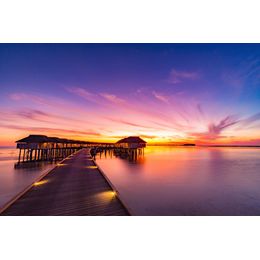 papermoon Fototapete "HOLZ-BRÜCKE-PIER STEG MEER SEE STRAND SONNE THAILAND" Tapeten Gr. B/L: 4,50 m x 2,80 m, Bahnen: 9 St., bunt Fototapeten