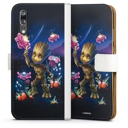 DeinDesign Handyhülle Guardians Of The Galaxy Baby Groot Marvel Baby Groot Flowers, Huawei P20 Hülle Handy Flip Case Wallet Cover Handytasche Leder