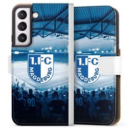 DeinDesign Handyhülle 1. FC Magdeburg Stadion 1. FCM 1.FCM Arena, Samsung Galaxy S22 Hülle Handy Flip Case Wallet Cover, weiß