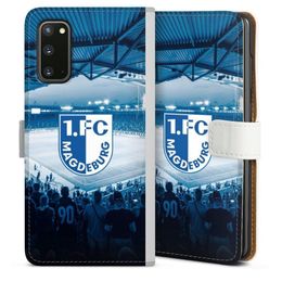 DeinDesign Handyhülle 1. FC Magdeburg Stadion 1. FCM 1.FCM Arena, Samsung Galaxy S20 Hülle Handy Flip Case Wallet Cover, weiß