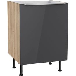 Spülenschrank Optifit "Aken" Schränke Gr. B/H/T: 60 cm x 87 cm x 58,4 cm, grau (anthrazit hochglanz, wildeiche nachbildung) Spülenschränke