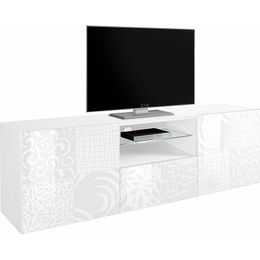 Lowboard Lc "Miro" Sideboards weiß (weiß hochglanz lack mit siebdruck) Lowboards Breite 181 cm dekorativem Siebdruck