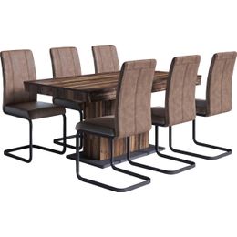 Essgruppe ByLiving Sitzmöbel-Sets Gr. B/H/T: 160 cm x 99 cm x 56 cm, Kunstleder, Einlegeplatte, Ausziehbar, braun (braun, braun, schwarz) Essgruppen