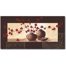 Wandbild Artland "Stillleben mit roten Blüten II" Bilder Gr. B/H: 101,4 cm x 51,4 cm, Wandbild Vasen & Töpfe, 1 St., beige (naturfarben) Kunstdrucke