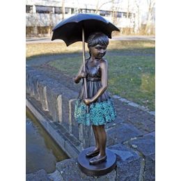 Bronzeskulpturen Skulptur Bronzefigur Mädchen mit Regenschirm Sonnenschirm