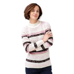 Streifenpullover Classic Basics "Pullover" Gr. 54, rosa (rosé, ecru, geringelt) Damen Pullover Rollkragenpullover