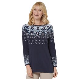 Rundhalspullover Ambria "Pullover" Gr. 42, bunt (marine, bleu, gemustert) Damen Pullover Rundhalspullover