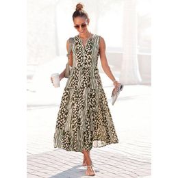 Lascana Maxikleid mit Animalprint und Knopfleiste, Sommerkleid, Strandkleid, grün