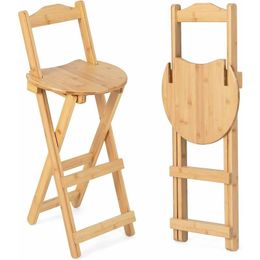 2er Set Barhocker klappbar, Barstühle aus Bambus mit Rückenlehne & Fußstütze, Küchenstühle für Küche, Bar & Bistro, Natur, 28 x 34 x 84 cm - Goplus